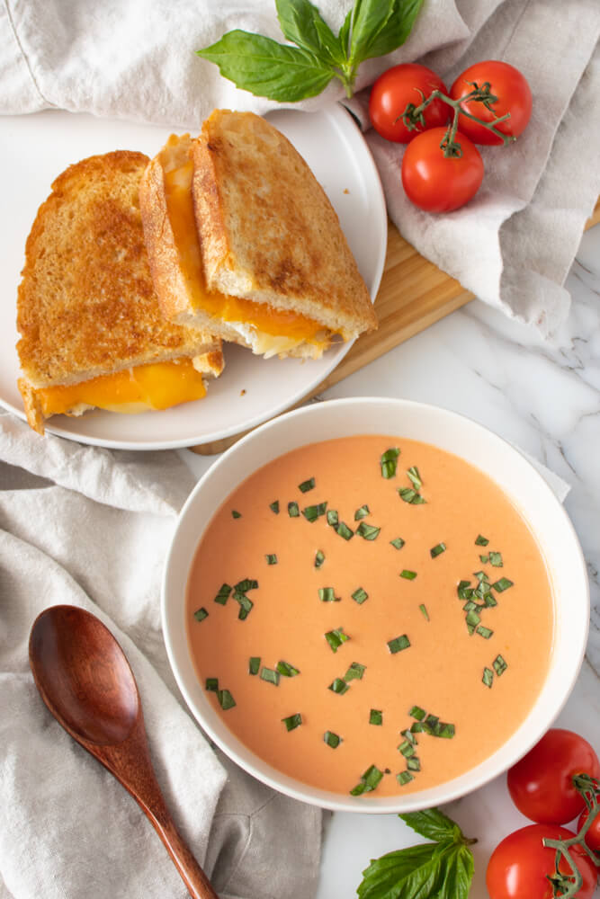 Easy Creamy Tomato Bisque with Grownup Grilled Cheese Recipe